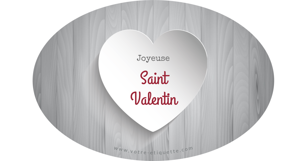 Étiquette personnalisée autocollante modèle Saint Valentin ovale grise