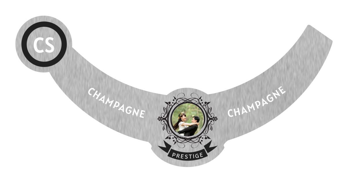 Étiquette personnalisée autocollante collerette champagne argent